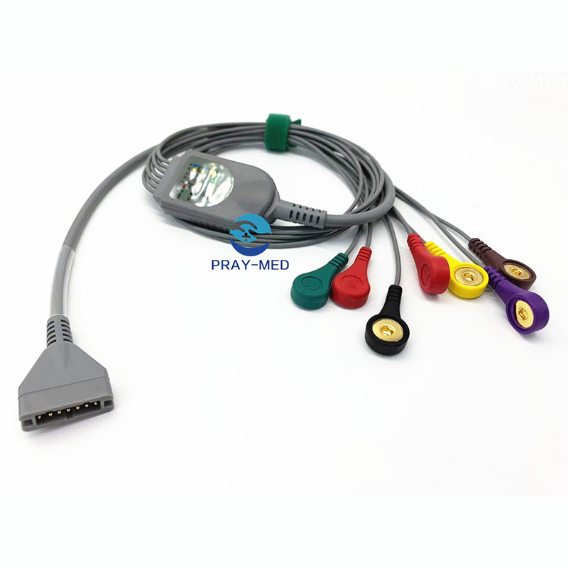 Burdick Holter Ecg Cable และ leadwire 7 Leads Snap Connector 3.6m